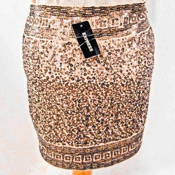 Express | Skirts | Gold Express Mini Skirt With Sequins Sz Small Nwt ...